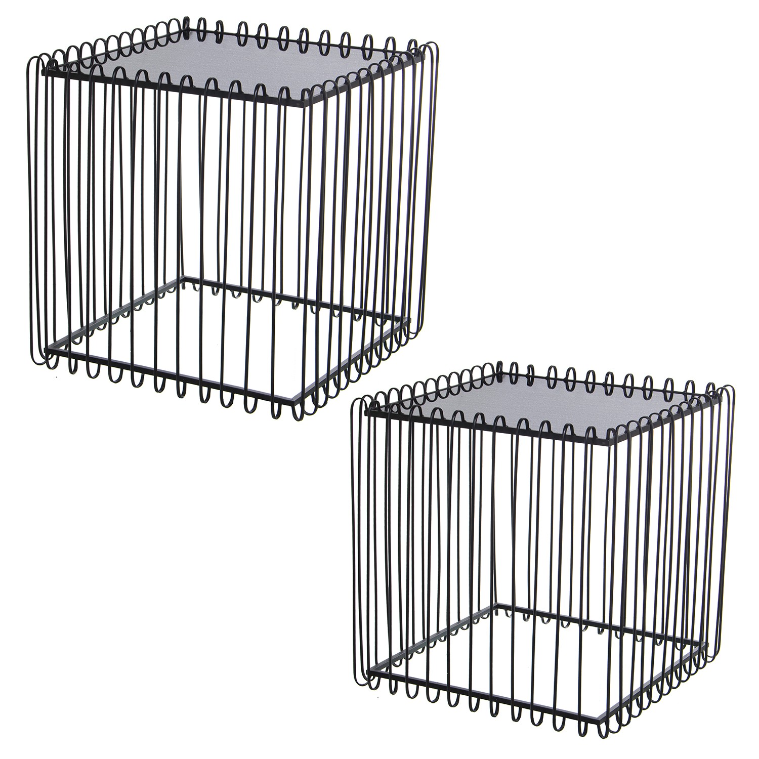 Set 2 Auxiliary Tables Metal Black C/glass Black 60x60x60+45x45x45cm ...